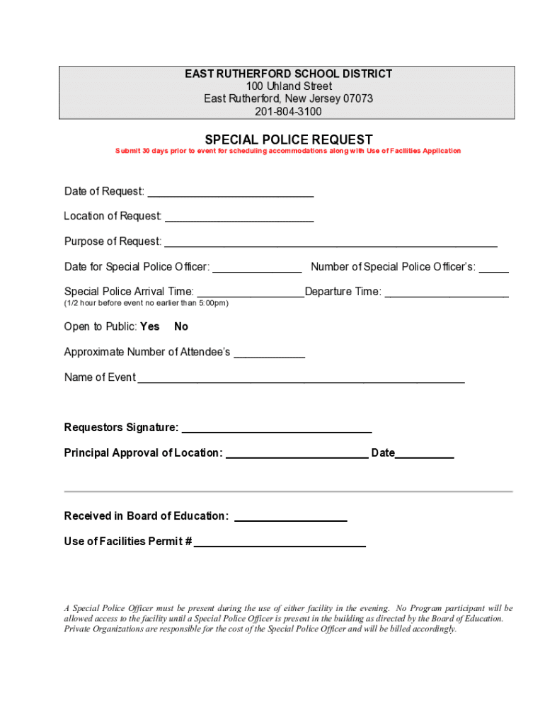 Fillable Online Special Police Officer Request for Use of Building.doc ...
