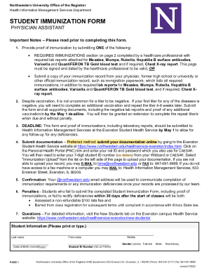 Fillable Online Student Immunization Form Requests Fax Email Print ...