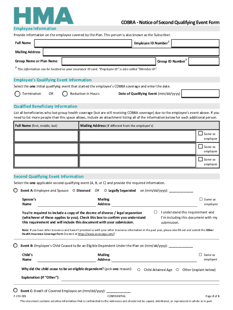 Fillable Online COBRA - Notice of Second Qualifying Event Form Fax ...
