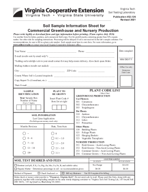 Fillable Online Soil Sample Information Sheet for Commercial ... Fax ...