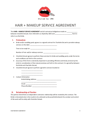 Fillable Online HAIR + MAKEUP SERVICE AGREEMENT Fax Email Print - pdfFiller