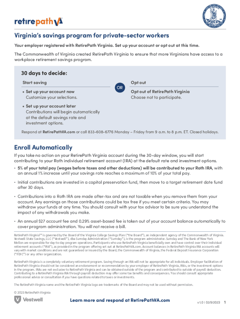 Fillable Online What to Know About RetirePath Virginia State-Sponsored ...