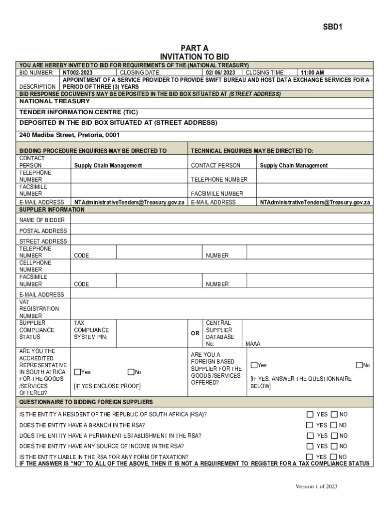 Fillable Online INVITATION TO BID BID NUMBER: DFFE-T018(23/24) Fax Email Print - pdfFiller