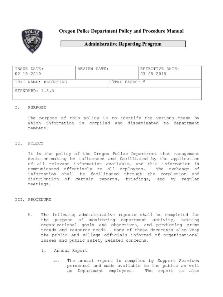 Fillable Online Administrative Reporting Program Oregon Police Department ... Fax Email Print ...