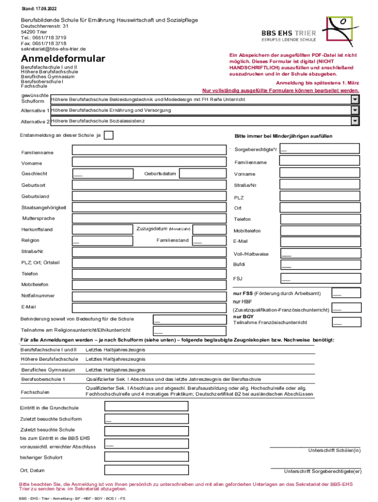 Ausfüllbar Online BBS EHS Trier (bbsehstrier)Instagram photos and videos Fax Email Drucken ...