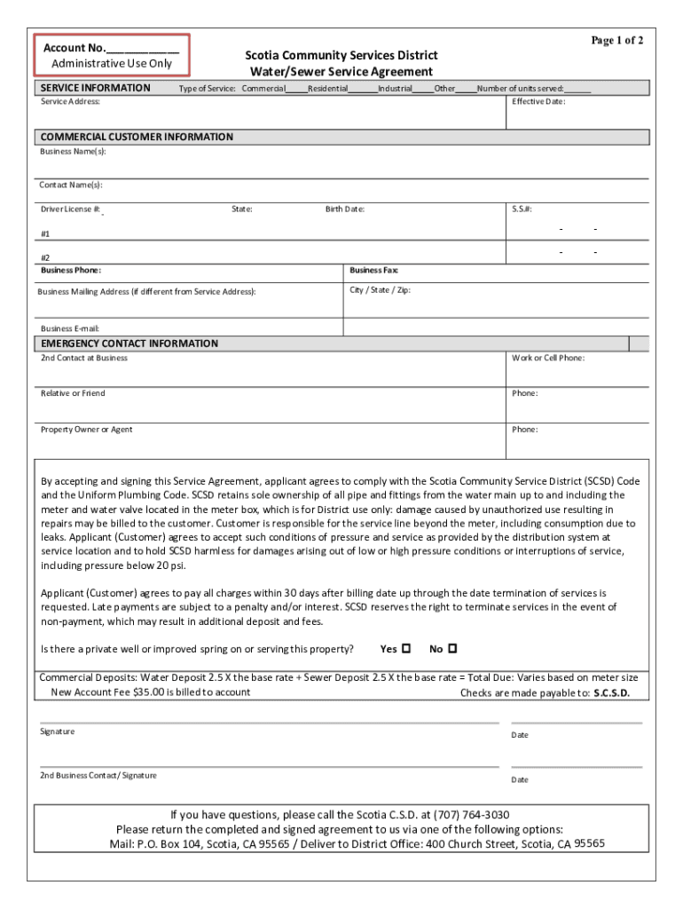 Fillable Online Water/Sewer Service Agreement 2022-2023 Fiscal Year Fax ...