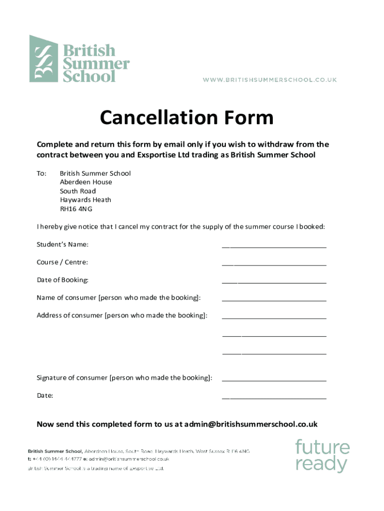Fillable Online Summer Camp Cancellation Form Template Fax Email Print ...
