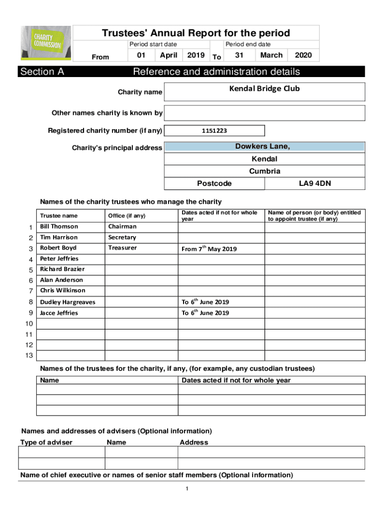 Fillable Online A Registered Charity - Report and Financial Statements ...