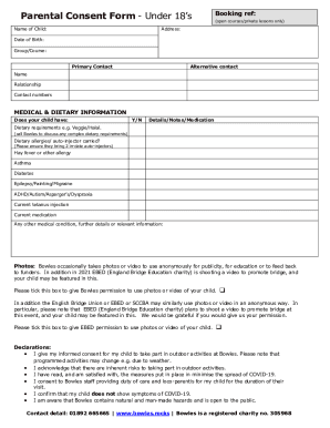 Fillable Online Parental Consent Form - Under 18's Fax Email Print - pdfFiller