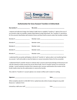 Fillable Online Authorization for Cross Account Transfers in Online Bank Fax Email Print - pdfFiller