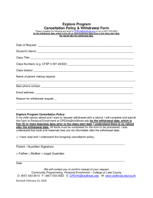 Fillable Online dept clcillinois Explore Program Cancellation Policy ...