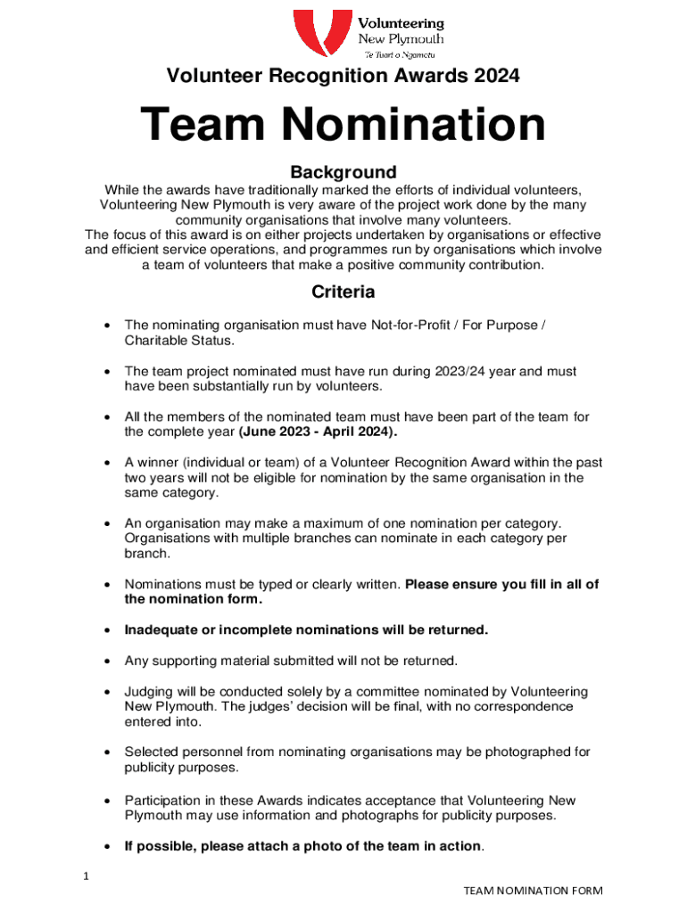 Fillable Online TEAM Nomination Form Fax Email Print - pdfFiller