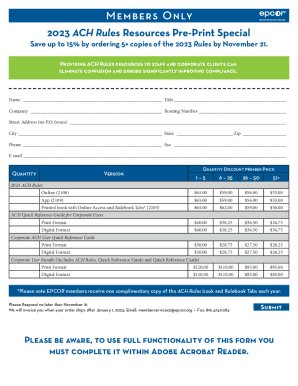 Fillable Online 2023 ACH Rules Pre-Print Special. Rules Pre-Print Order Form Fax Email Print ...