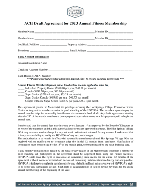 Fillable Online ACH Draft Agreement for 2023 Annual Fitness Membership ...