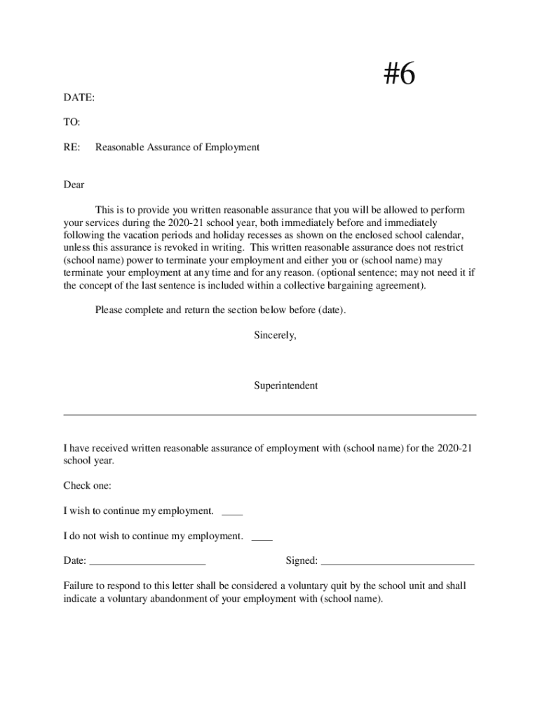 Fillable Online Reasonable Assurance of Employment Fax Email Print ...