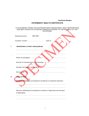 Fillable Online Veterinary certificate for export of fresh meat ...
