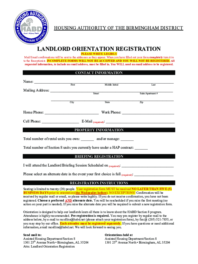 Fillable Online LANDLORD ORIENTATION REGISTRATION Fax Email Print - pdfFiller