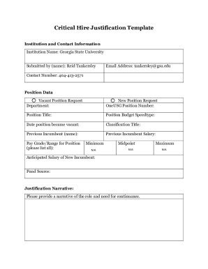 Fillable Online faculty gsu Fillable Online Critical Hire Justification ...