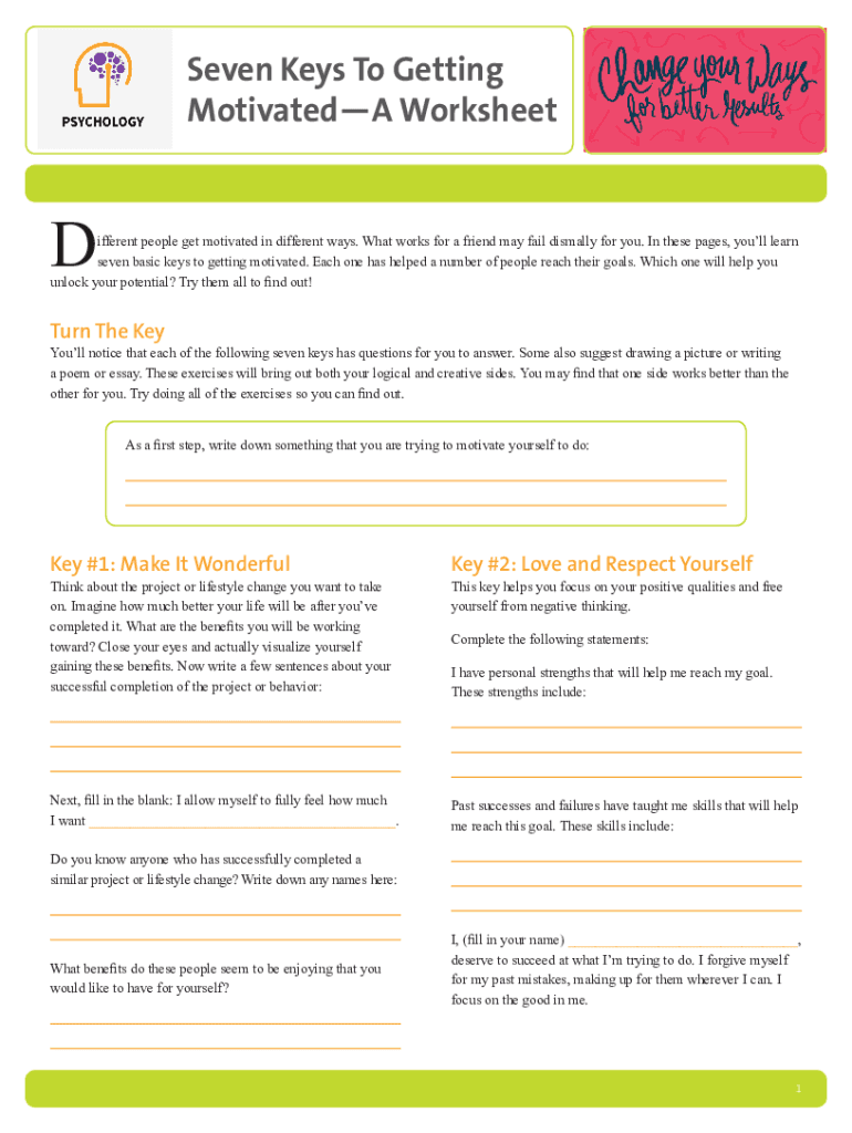 Fillable Online 17 Motivation Worksheets, Exercises & Activities (+ PDF ...