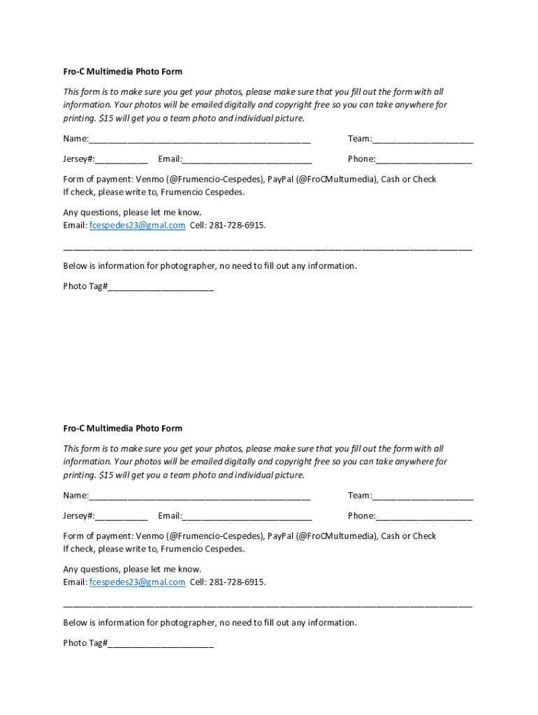 Fillable Online FroC Multimedia Photo Form - cloudfront.net Fax Email ...