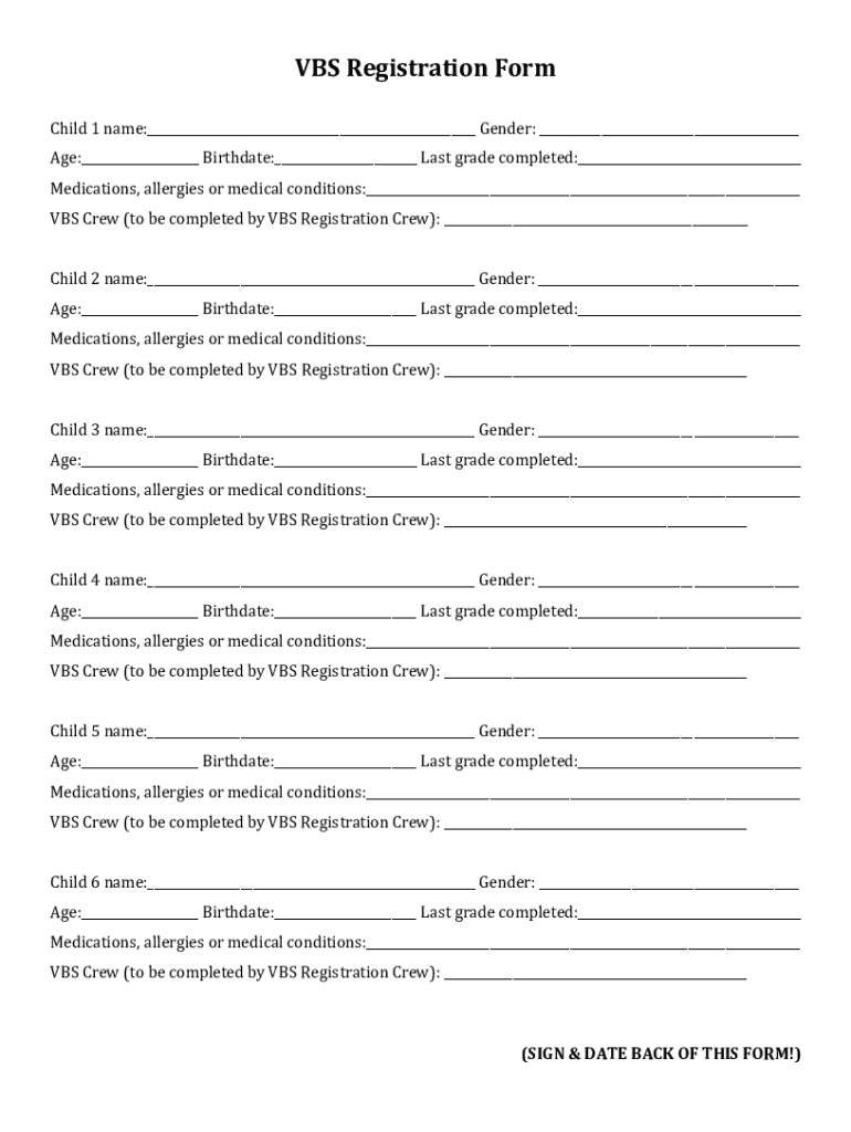 Fillable Online VBS Registration Form Borrowed Blessings Fax Email Print - pdfFiller