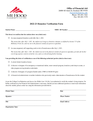 Fillable Online Office of Financial Aid 2022-23 Homeless Verification ...
