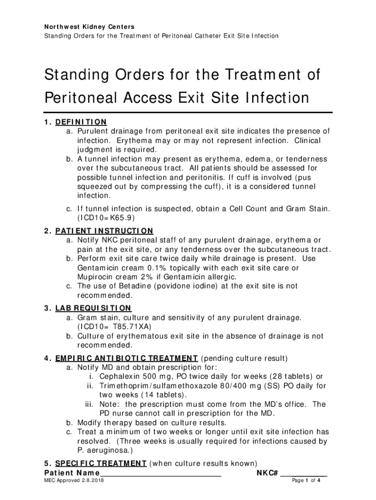 Fillable Online Standing Orders for the Treatment of Peritoneal Access ...