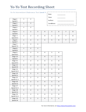 Fillable Online Free Yo-Yo Test Scoring Sheet (YYIE1) Fax Email Print ...