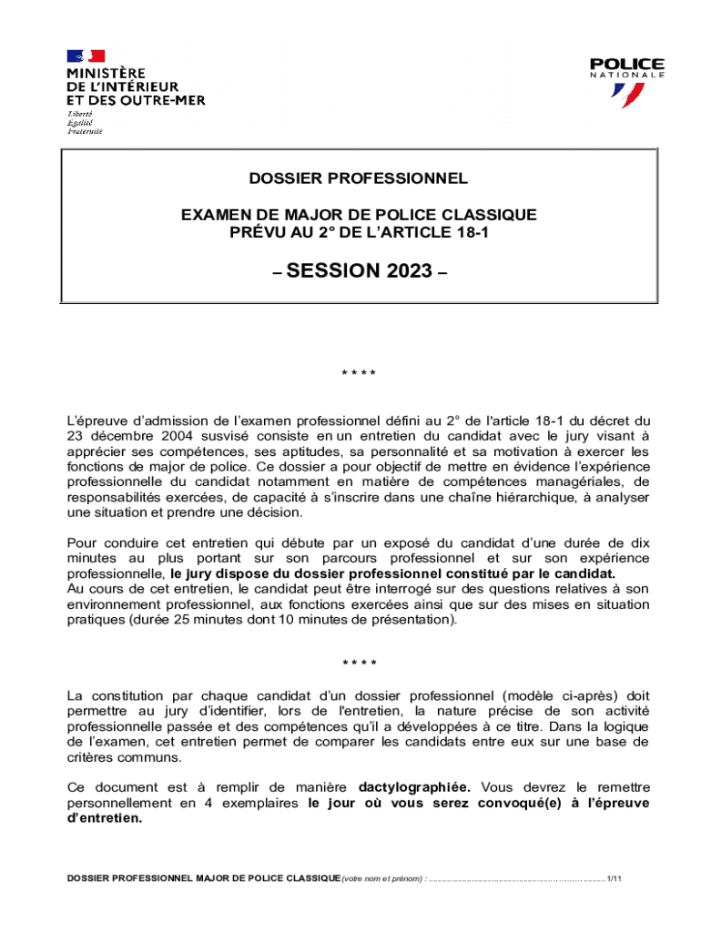 Remplissable En Ligne dossier professionnel examen de major de police ...