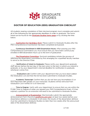 Fillable Online Doctoral Degree Checklist - College Office of Graduate ...