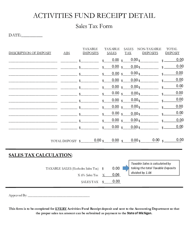 Fillable Online ACTIVITIES FUND RECEIPT DETAIL Fax Email Print - pdfFiller