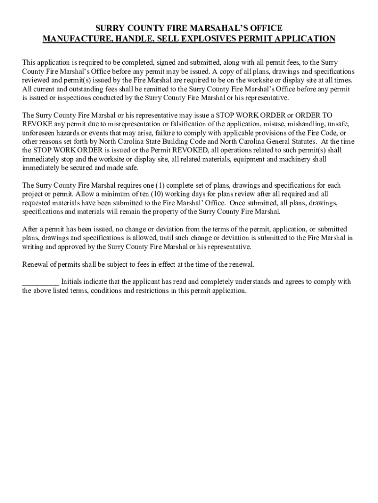 Fillable Online surry county fire marsahal's office use explosives ...