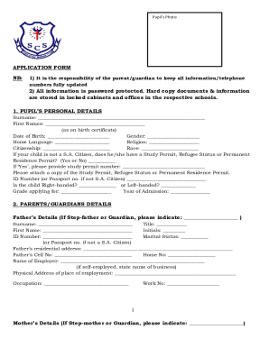 Fillable Online APPLICATION FORM NB: 1) It is the responsibility of the parent ... Fax Email ...