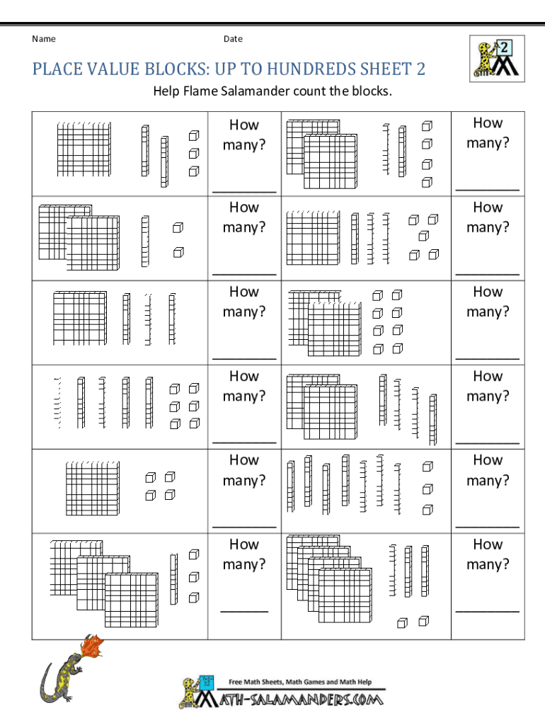Fillable Online PLACE VALUE BLOCKS: UP TO HUNDREDS SHEET 2 Fax Email ...