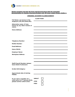 Fillable Online Personal Accident Illness Benefit Claim Form Fax Email ...