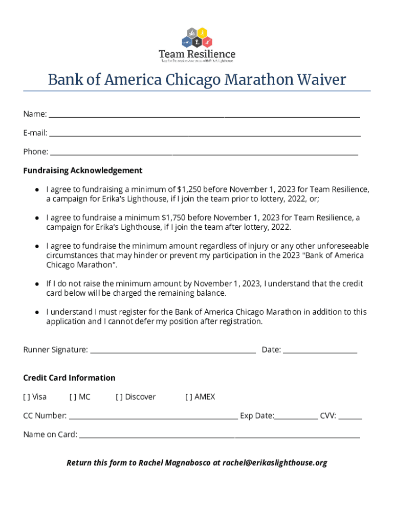 Fillable Online Bank of America Chicago Marathon Entry Form Fax Email ...