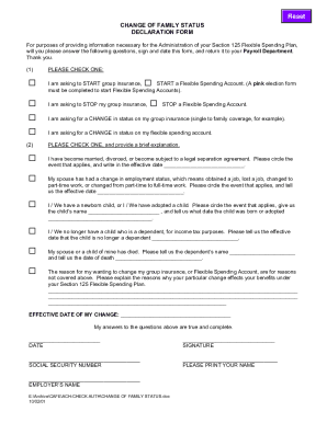 Fillable Online Flexible Benefits Change of Family Status Form Fax ...