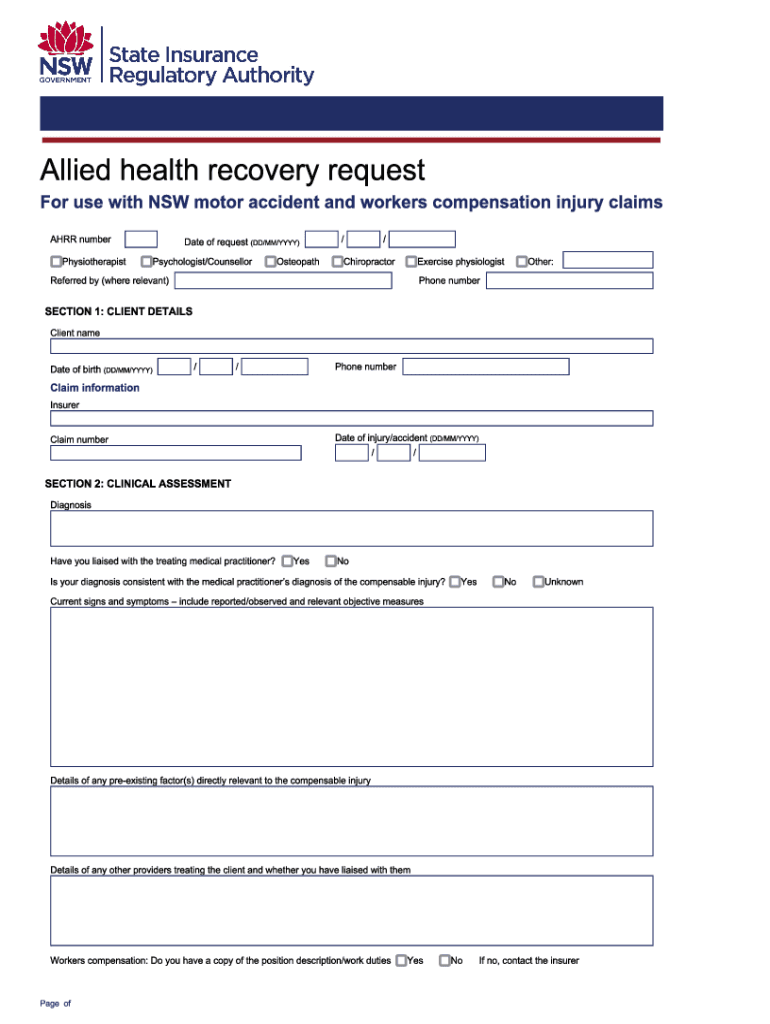Fillable Online Allied health recovery request. 8033 Fax Email Print ...
