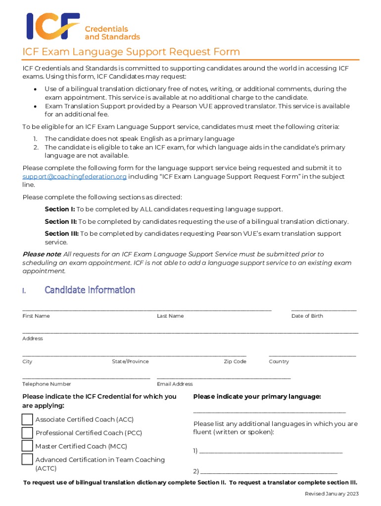 Fillable Online ICF Workflow - Language Support Request Form Fax Email Print - pdfFiller