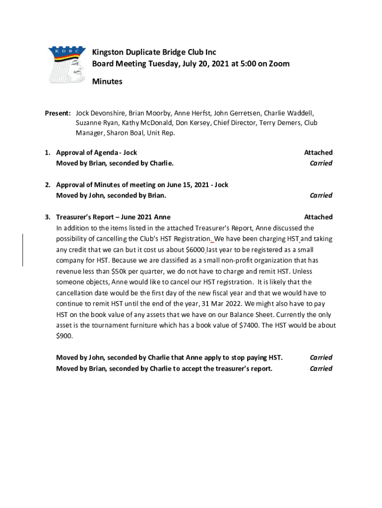 Fillable Online Present: Jock Devonshire, Brian Moorby, Anne Herfst ...