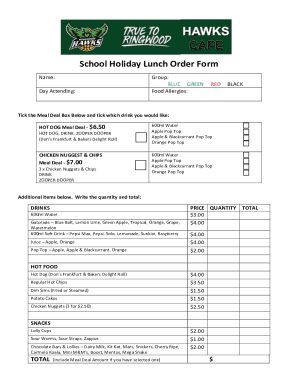 Fillable Online School Holiday Lunch Order Form Fax Email Print - pdfFiller