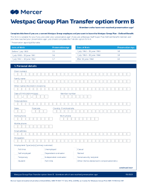 Fillable Online Westpac Group Plan Transfer option form B Fax Email ...