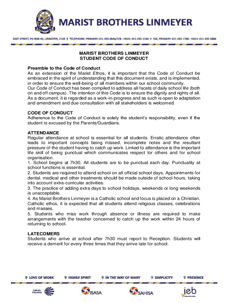 Fillable Online maristbl co HIGH-SCHOOL-CODE-OF-CONDUCT-STUDENTS.pdf ...