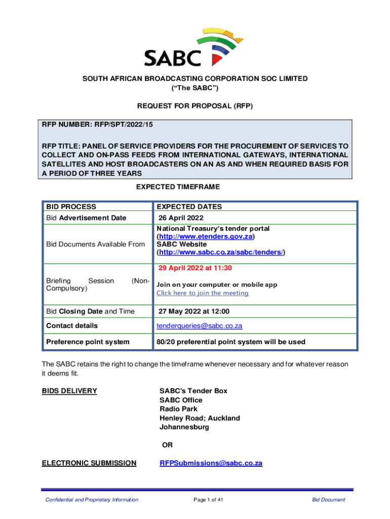 Fillable Online RFP TITLE: PANEL OF SERVICE PROVIDERS FOR THE ...