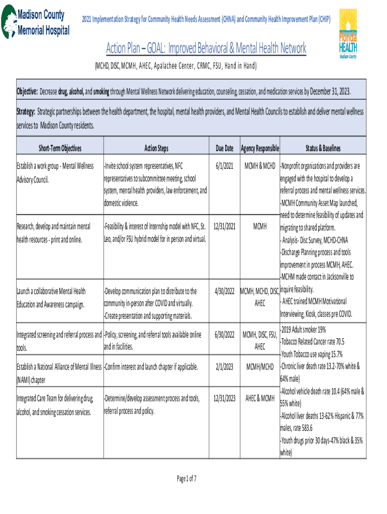 Fillable Online Action Plan GOAL: Improved Behavioral & Mental Health ...