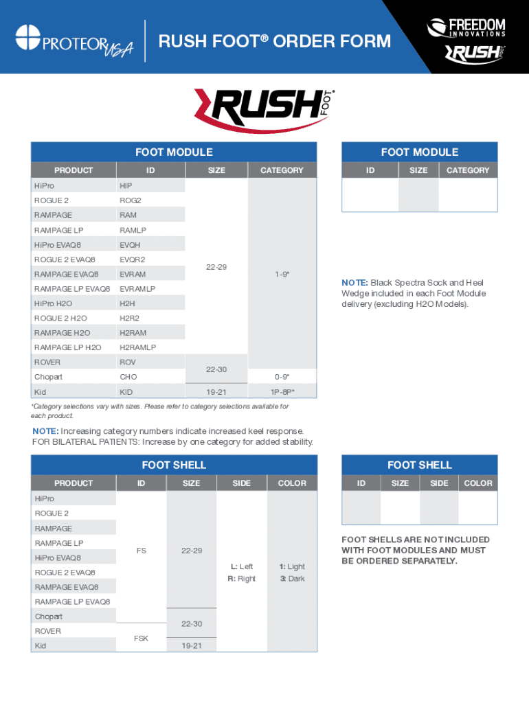 Fillable Online RUSH FOOT ORDER FORM Fax Email Print - pdfFiller