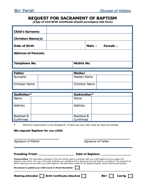 Fillable Online BAPTISM REGISTRATION FORM Fax Email Print - pdfFiller