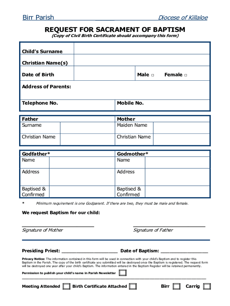 Fillable Online BAPTISM REGISTRATION FORM Fax Email Print - pdfFiller