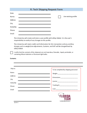 Fillable Online FL Tech Shipping Request Form- Dept. Chargeback Fax ...