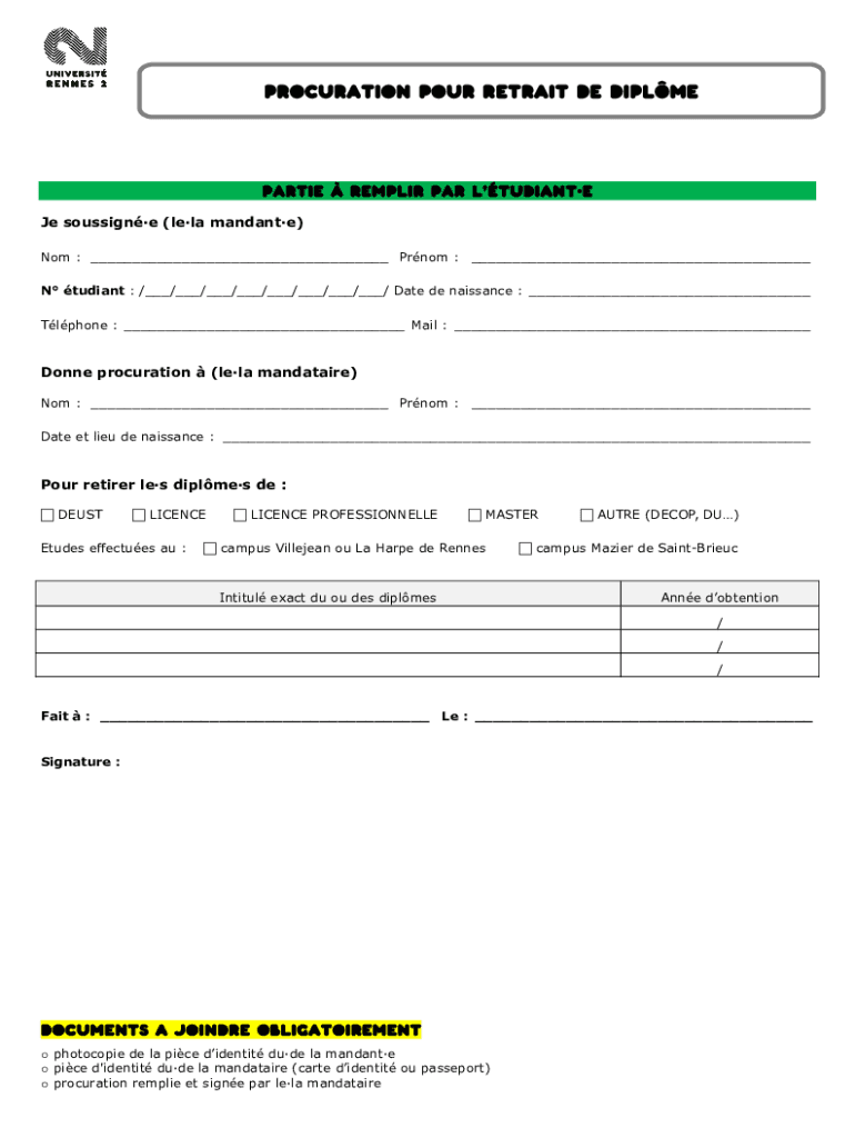 Remplissable En Ligne formulaire de procuration pour un retrait de ...